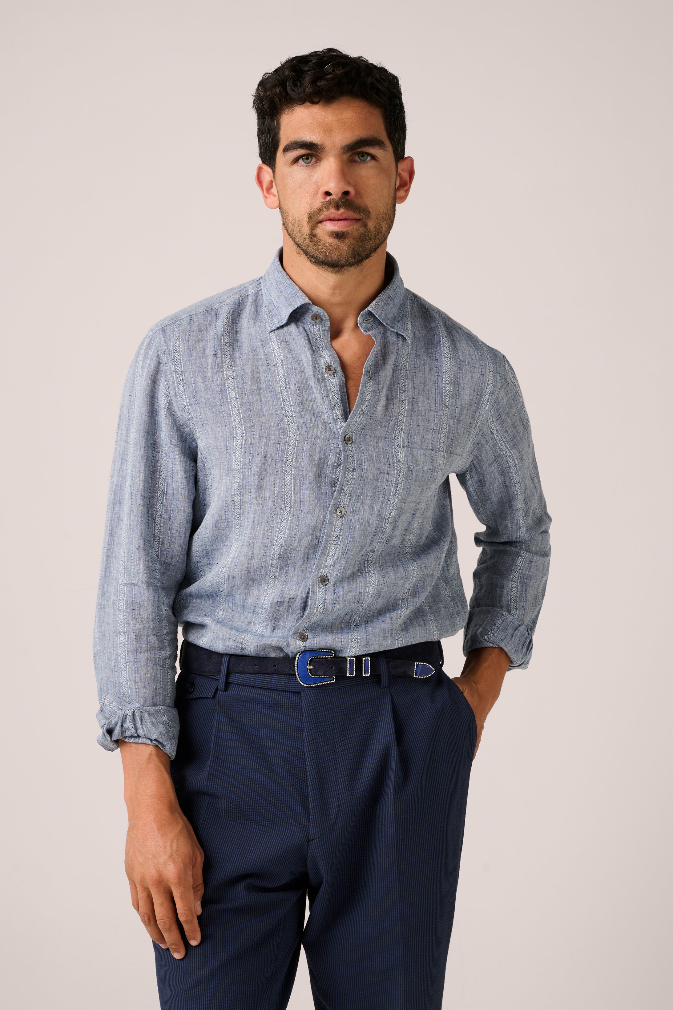 Somelos Striped Linen Shirt- Light Blue – CHRISTIAN KIMBER